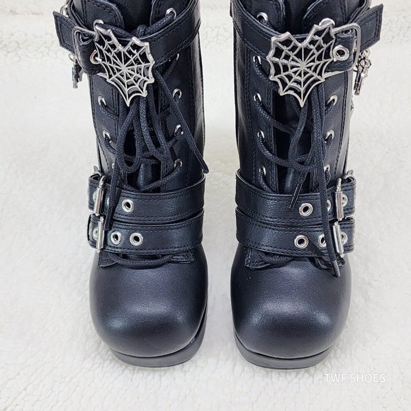 Demonia | Shoes | Gothika Coffin Web Buckle Charm Platform Ankle Boots ...
